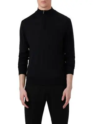 Bugatchi Bugatchi Quarter Zip Merino Wool Pullover Caviar