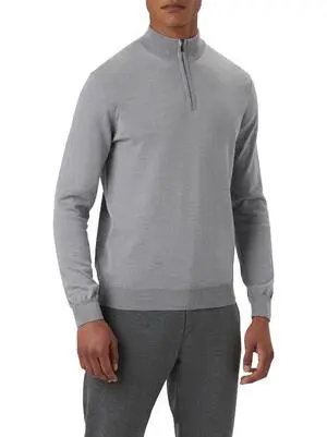 Bugatchi Bugatchi Quarter Zip Merino Wool Pullover Cement