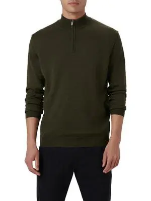 Bugatchi Bugatchi Quarter Zip Merino Wool Pullover Khaki