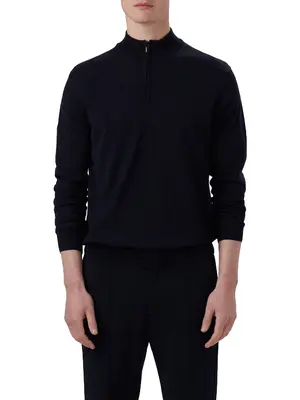 Bugatchi Bugatchi Quarter Zip Merino Wool Pullover Navy