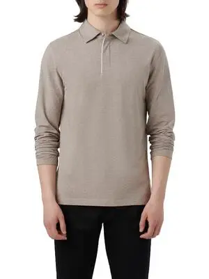 Bugatchi Long Sleeve Stretch Cotton Knit Polo - Chestnut