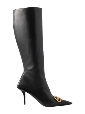 Balenciaga Embellished Leather Knee High Boots - Black