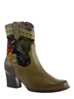 SPRING STEP SHOES Spring Step Happytime Embossed Bootie Olive Multi