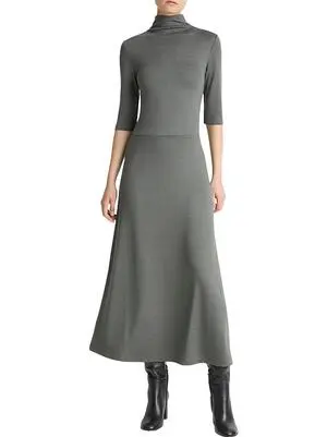 Vince Elbow Sleeve Turtleneck Dress - Malachite