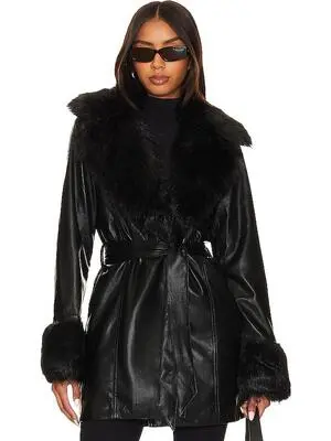 Show Me Your Mumu Penny Lane Coat - Black Faux Leather & Faux Fur