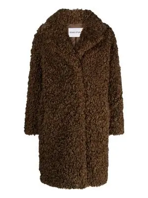 STAND STUDIO Camille Cocoon Faux Shearling Coat Brown