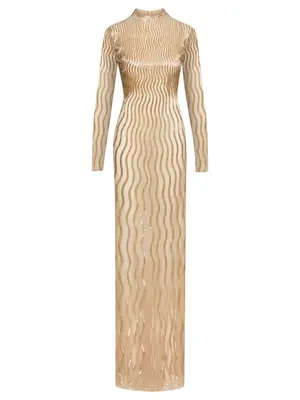 Oscar De La Renta Sequinned-wave Tulle Gown - Gold