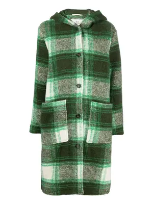 Woolrich Checked Hooded Wool-blend Coat - Green