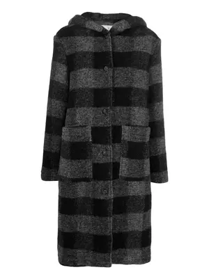 Woolrich Checked Hooded Wool-blend Coat - Black