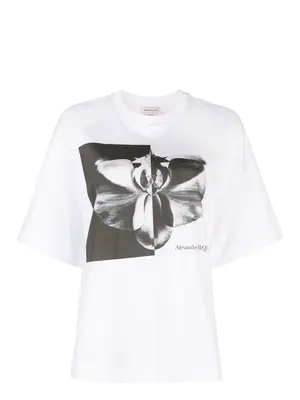 Alexander McQueen Photographic Orchid-print T-shirt - White