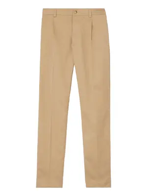 Burberry Embroidered-logo Cotton Chino Trousers - Neutrals
