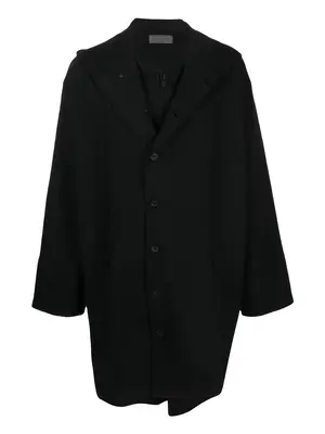 Yohji Yamamoto Single-breasted Hooded Coat - Black