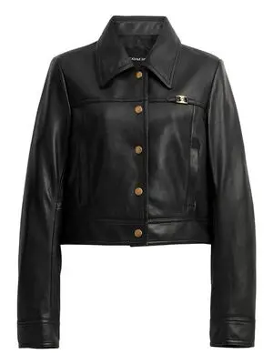 COACH Heritage C Snap-Front Leather Jacket Black