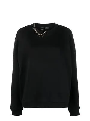 Pinko Cotton Sweatshirt With Logo Charm - Black