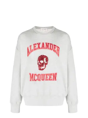 Alexander McQueen Logo-embroidered Cotton Hoodie - Grey