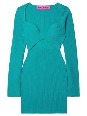 Gauge81 Cutout Ribbed-knit Mini Dress - Turquoise