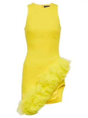 David Koma Ruffled Virgin Wool Crêpe Minidress - Yellow