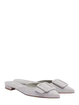 Manolo Blahnik Maysale Suede Mules - Grey