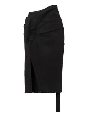 Rick Owens Asymmetric Gathered Frayed Denim Midi Skirt - Black