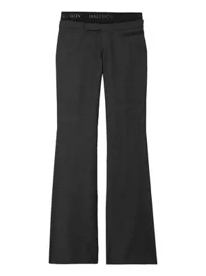 HALFBOY Flared Wool Pants With Jacquard Waistband - Gray
