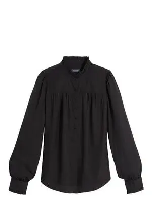 Vineyard Vines Ruffle Collar Silk-blend Popover Top - Jet Black
