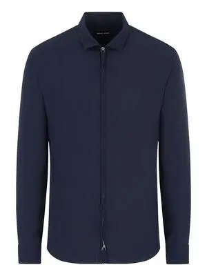 Giorgio Armani Zipped, Cotton-seersucker Shirt - Blue