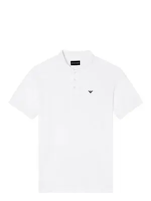 Emporio Armani Mercerised Piqué Polo Shirt With Micro Eagle - White