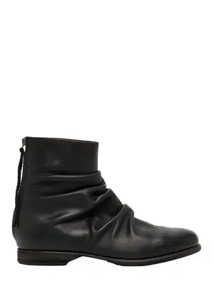 Yohji Yamamoto Pleat-detail Leather Ankle Boots - Black