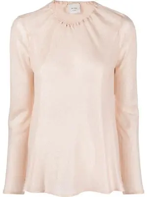 ALYSI Lurex-detail Long-sleeve Blouse - Pink