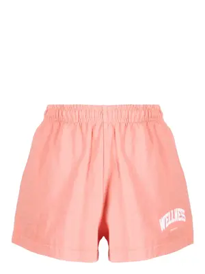 SPORTY & RICH Slogan-embroidered Cotton Shorts - Pink