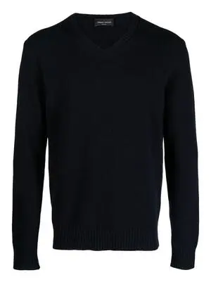 ROBERTO COLLINA V-Neck Merino Wool Jumper Blue