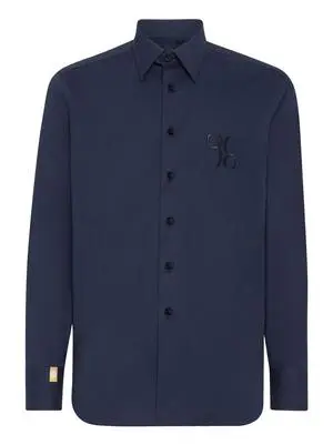 BILLIONAIRE Logo-embroidery Cotton Shirt - Blue