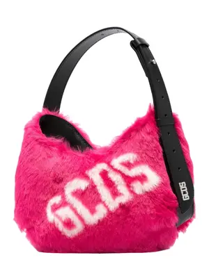 Gcds Small Faux Fur Logo Shoulder Bag - Black