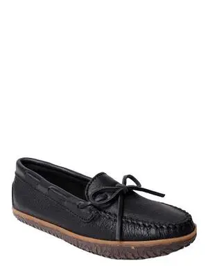 Minnetonka Deerskin Tread Slipper - Black