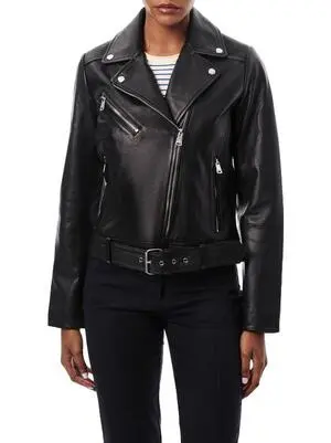 Bernardo Crop Leather Moto Jacket - Black