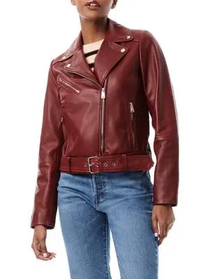 Bernardo Bernardo Crop Leather Moto Jacket Red Wine