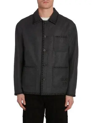 GOLDEN GOOSE Journey Embroidered Virgin Wool Work Jacket - Melange Dark Grey