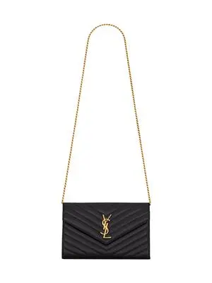 Saint Laurent Monogram Matelassé Envelope Wallet Bag - Black