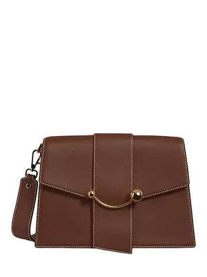 Strathberry Crescent Leather Shoulder Bag Chocolate/gold