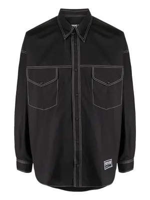 Versace Logo-patch Cotton Shirt - Black