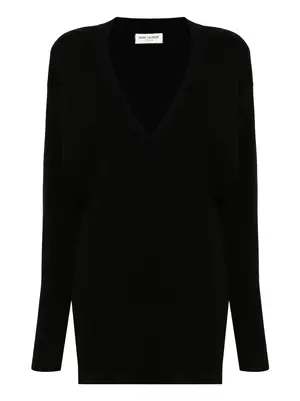 Saint Laurent V-neck Wool Dress - Black