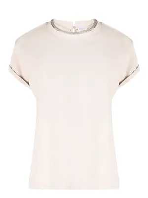 Brunello Cucinelli Monili-trimmed Short-sleeve T-shirt - Neutrals