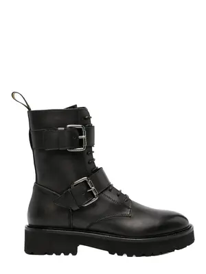 DOUCAL'S Buckled Lace-up Leather Boots - Black