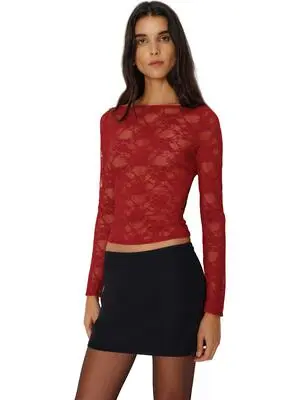 REFORMATION Adriano Lace Knit Top - Red