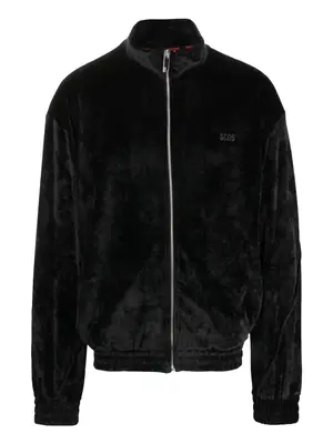 Gcds Logo-embroidered Velvet Bomber Jacket - Black