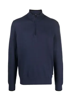 Michael Kors Half-zip Textured Cotton Jumper - Blue