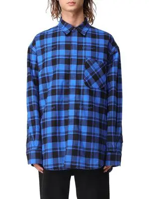 Off-White Overshirt In Checkered Cotton Blue