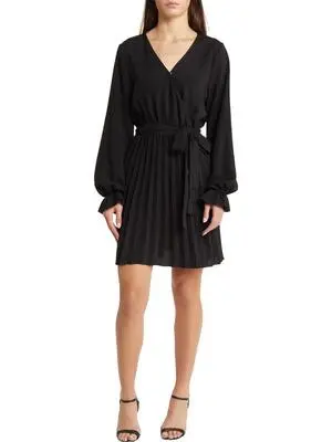 NIKKI LUND Sienna Long-sleeve Faux-wrap Dress - Black