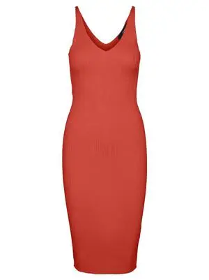 Vero Moda Sleeveless Ribbed V-neck Sweater Dress - Paprika