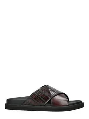 Zegna Crocodile Skin Panarea Slides - Burgundy